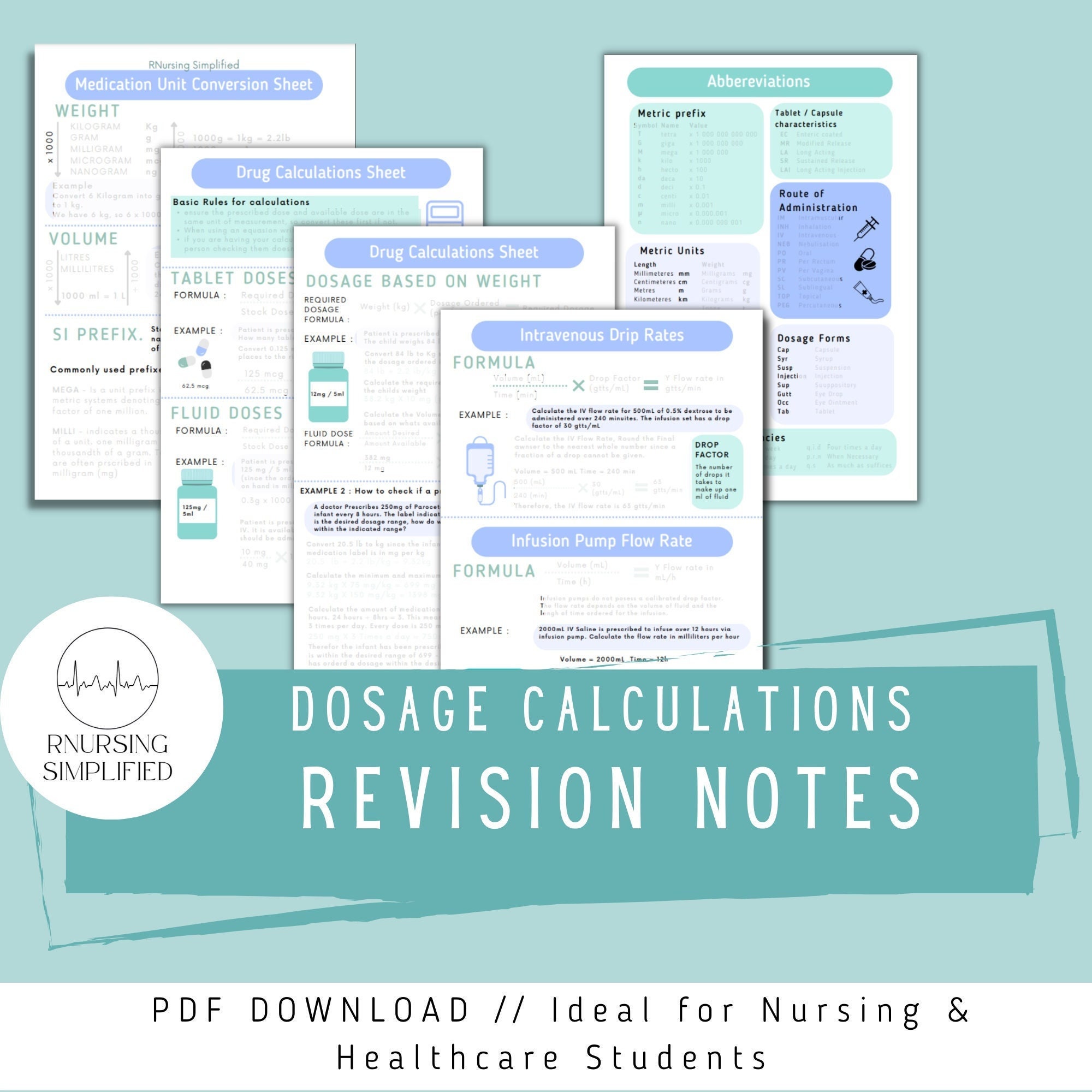 Dosage Calculation. Nursing / Medical / Study / Notes / - Etsy