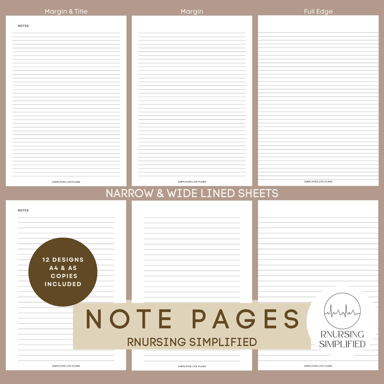 Lined, Dot, Grid Printable Template, Blank Template, Study Notes, Work ...