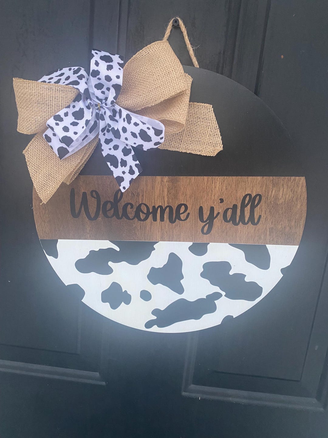 Cow Front Door Sign, Welcome Y’all Door Sign, Cow Print Door Sign, Cow ...
