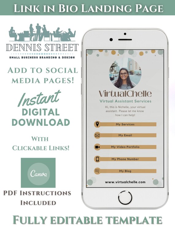 Virtual Assistant Link in Bio Template Canva Template | Etsy