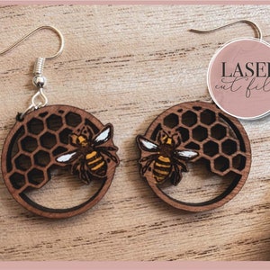 Bee Hive Earrings Svg, Bumble Bee Svg, Boho Laser Earrings Svg, Laser ...