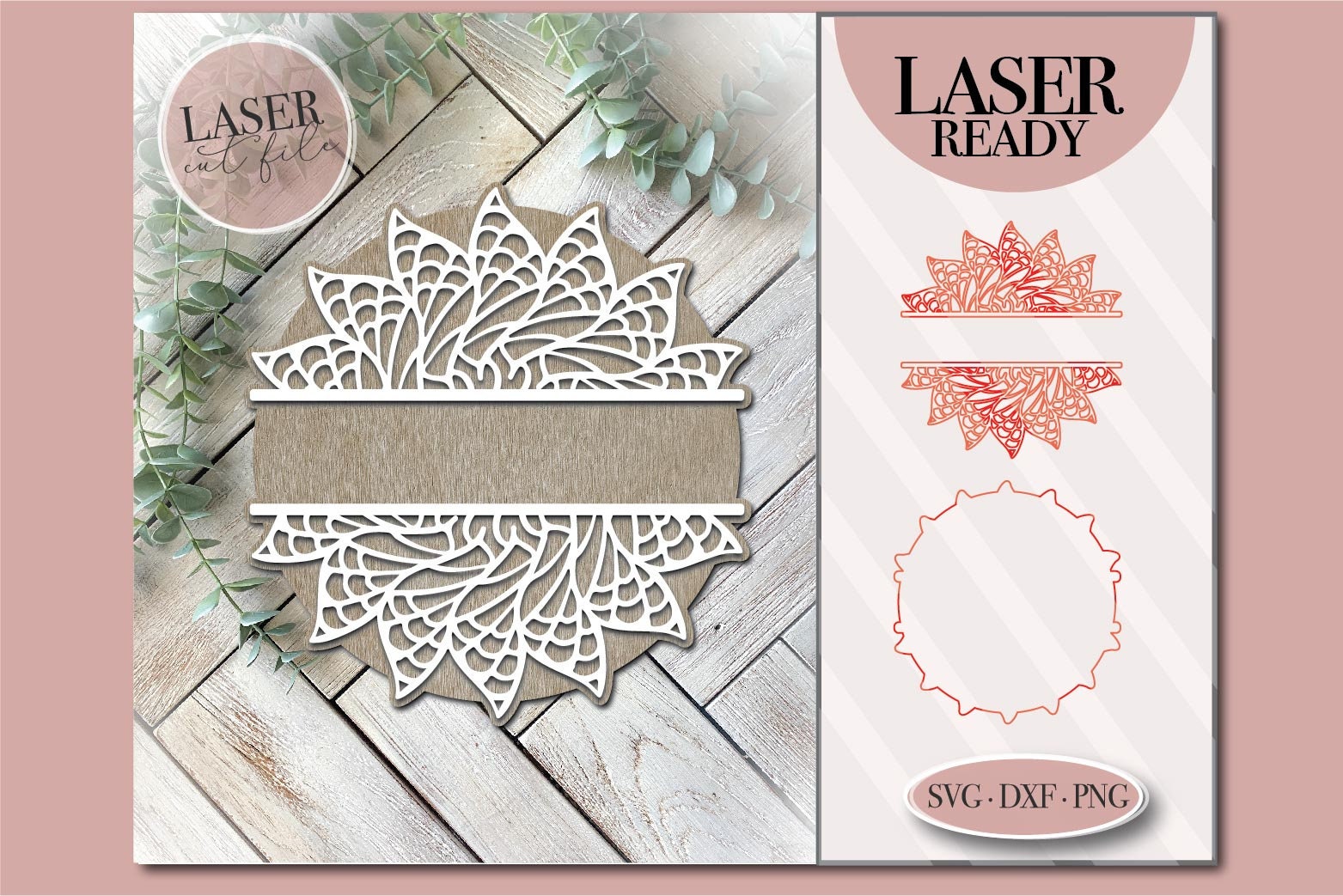 Mandala Monogram Svg Split Mandala Svg Mandala Laser Cut - Etsy