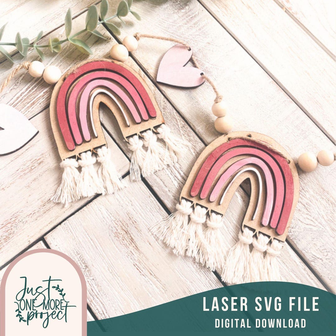 Valentines Day Rainbow Macrame Garland Svg, Macrame Wall Hanging Svg ...