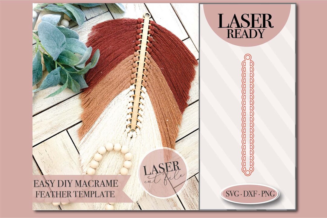 Feather Macrame Template Laser SVG File, Macrame Wall Hanging Svg, Boho ...