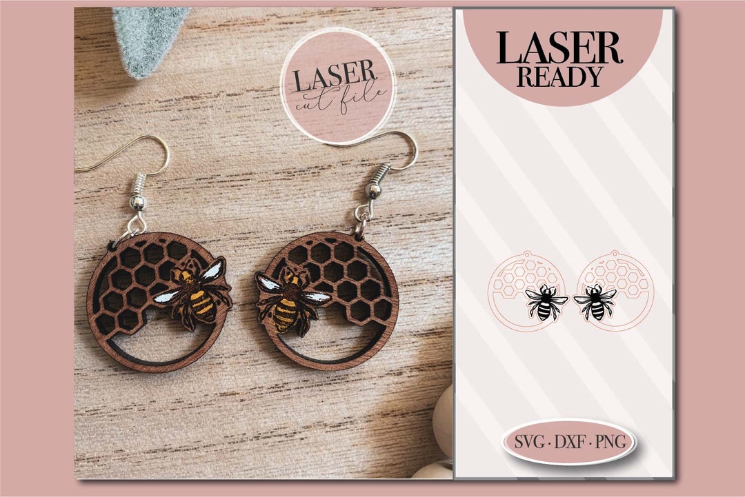 Bee Hive Earrings Svg, Bumble Bee Svg, Boho Laser Earrings Svg, Laser ...