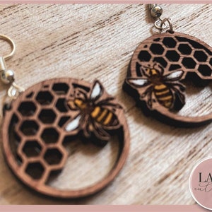 Bee Hive Earrings Svg, Bumble Bee Svg, Boho Laser Earrings Svg, Laser ...