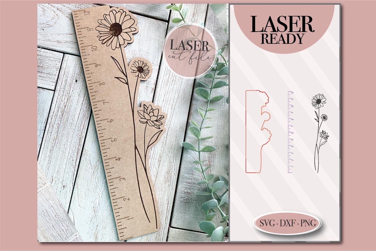 12 Ruler Svg Floral Ruler Svg Laser Cut Ruler Wooden - Etsy