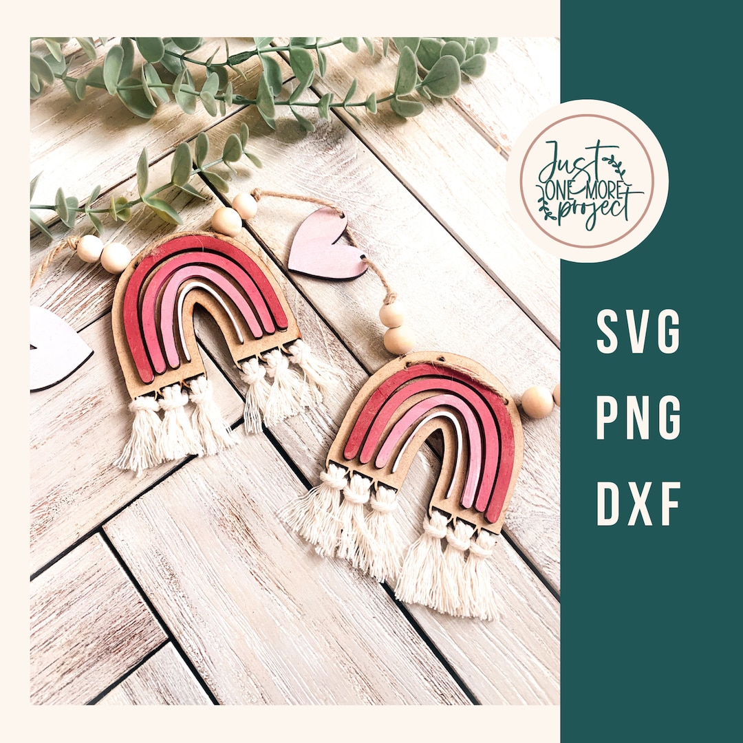 Valentines Day Rainbow Macrame Garland Svg, Macrame Wall Hanging Svg ...