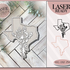 Texas SVG Laser, Texas Floral Svg, Texas Flower Svg, Glowforge Ready ...