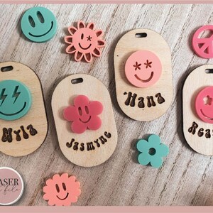 Retro Smiley Keychains Svg, Smiley Face Nametags Svg, Kids Backpack Tag ...