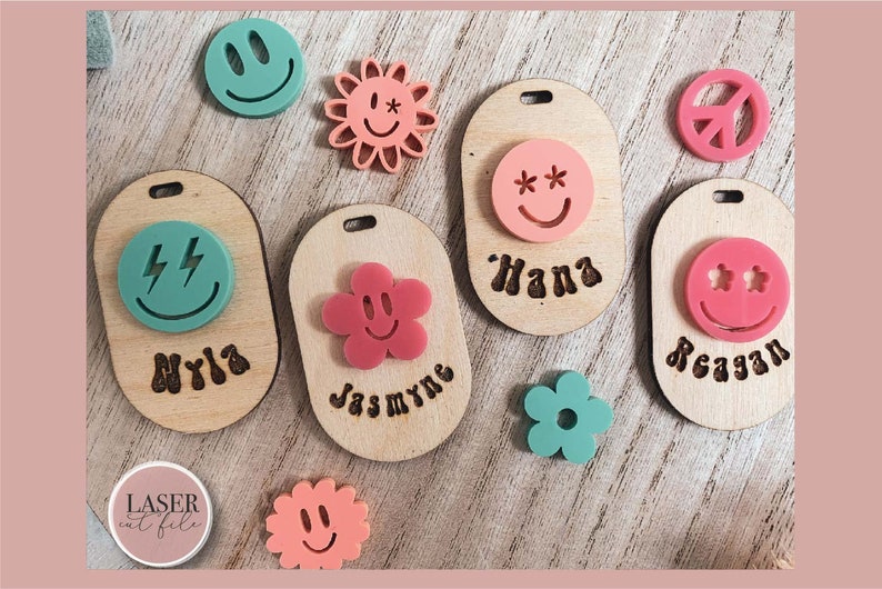 Retro Smiley Keychains Svg Smiley Face Nametags Svg Kids - Etsy