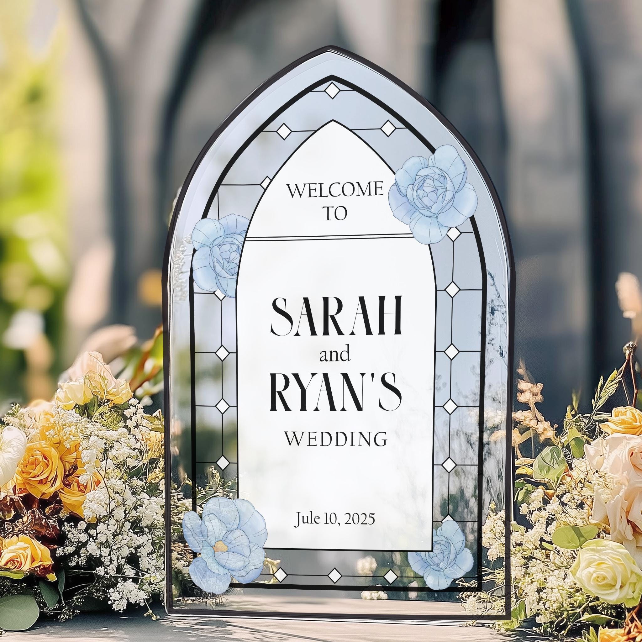 Custom Stained Glass Wedding Welcome Sign: Floral Acrylic Entrance ...
