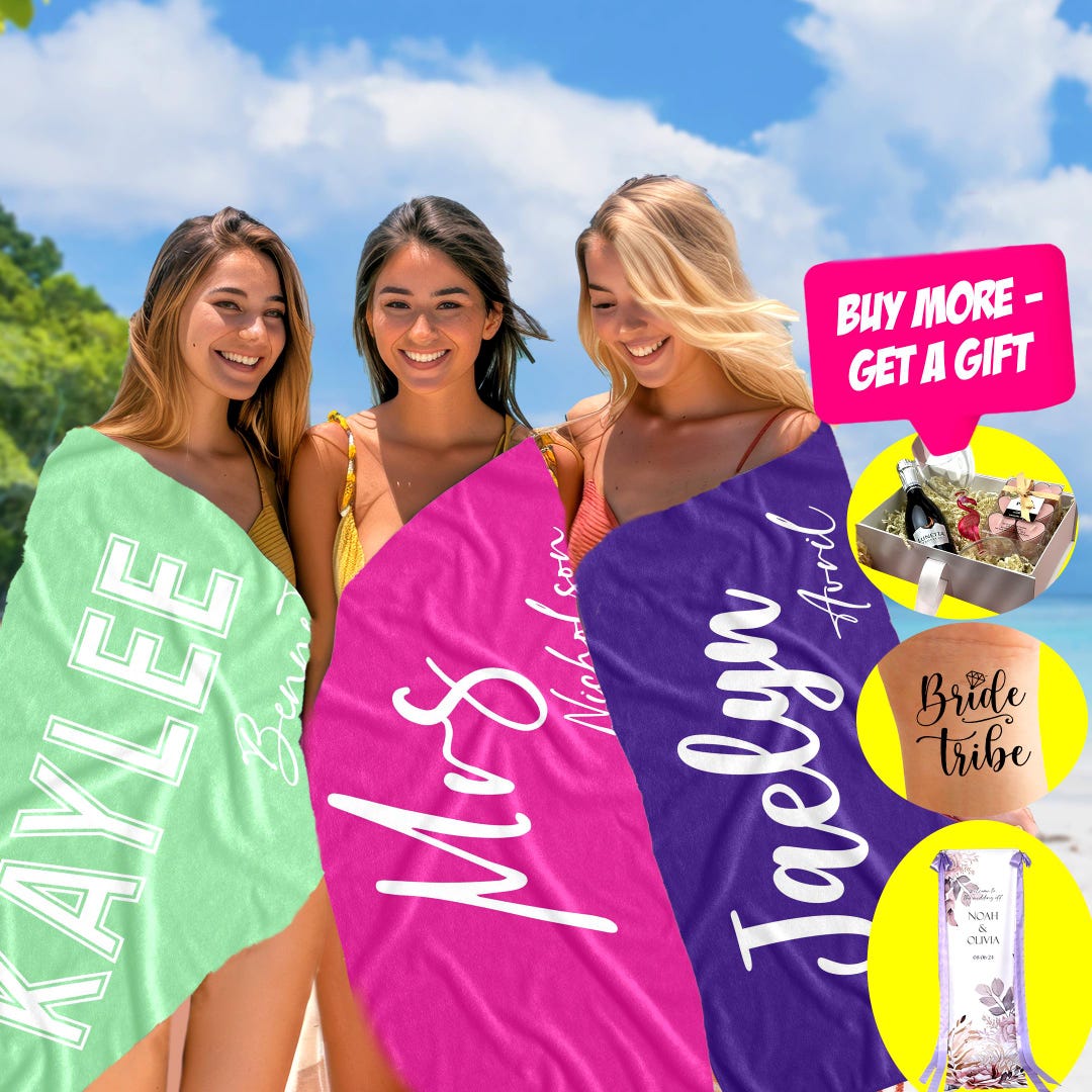 Custom Name Towel Bachelorette Party Gift, Personalized Pool Towels ...
