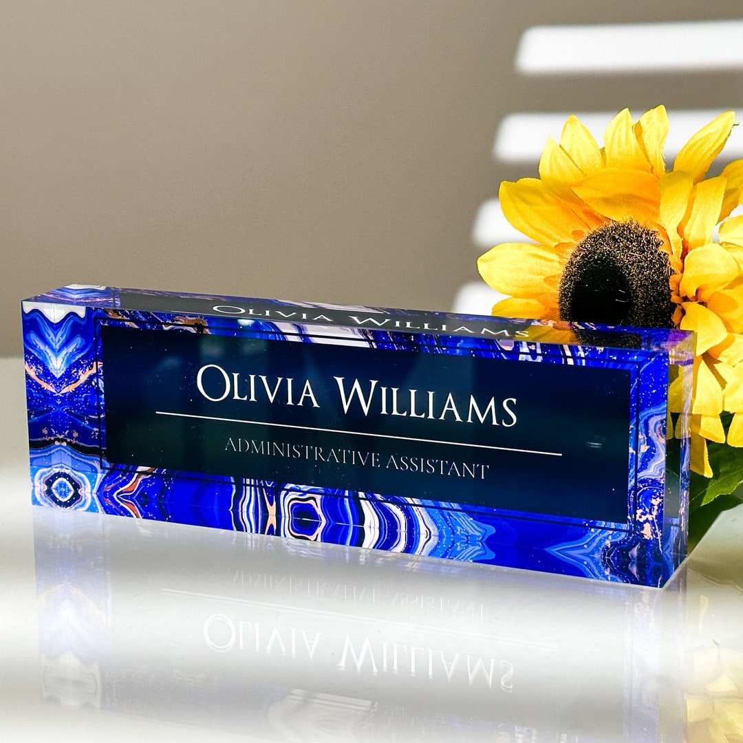Blue Marble Desk Name Plate: Personalized Office Decor - Etsy