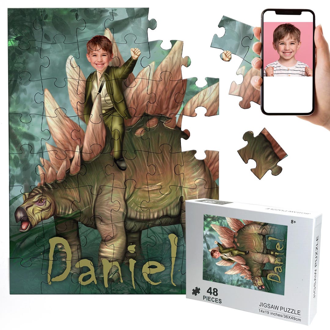 Boy Photo Puzzles, Custom Gifts for Him, Stegosaurus Dino Jigsaw ...