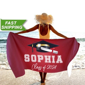 Class of 2024 Graduation Beach Towel, Custom Beach Towels Custom Graduation Gift for Him Her ...