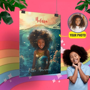 Digital Little Mermaid Poster Custom Kid Portrait, Personalize Girl ...