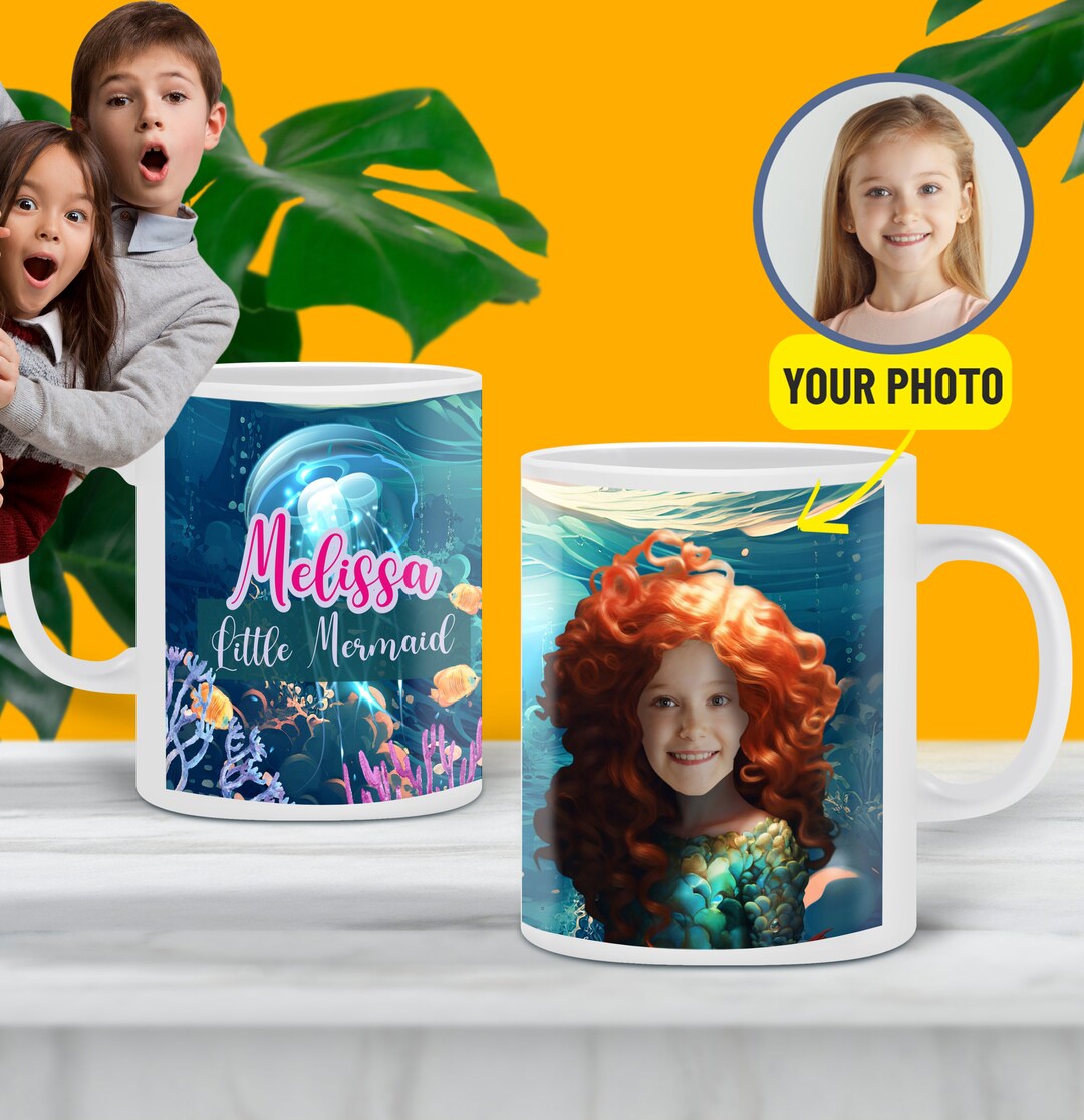 Cartoon Mug Little Mermaid Kids Custom Face Gift, Personalized Princess ...