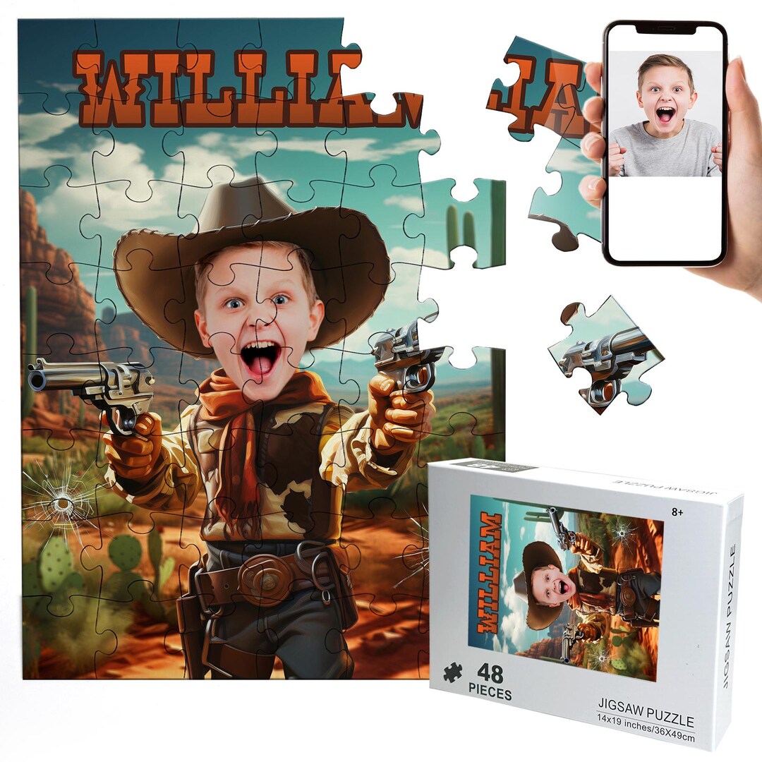 Personalized Cowboy Photo Puzzle: Custom Western Gift for Boys - Etsy