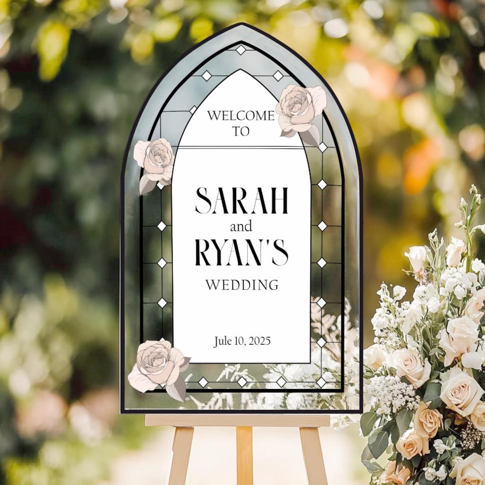 Custom Stained Glass Wedding Welcome Sign: Floral Acrylic Entrance ...