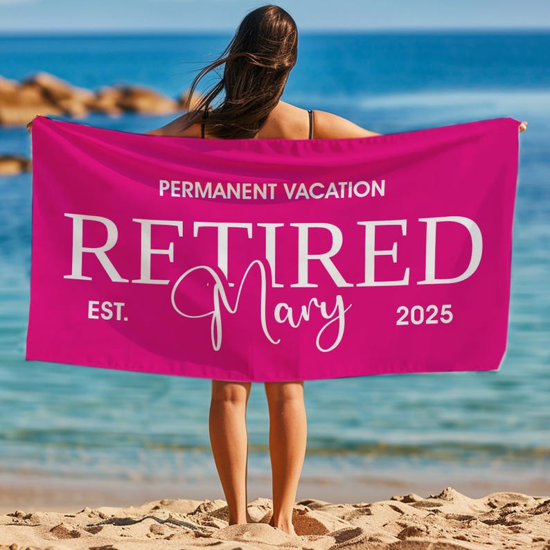 Personalized Retirement Beach Towel Custom Name Gift Etsy