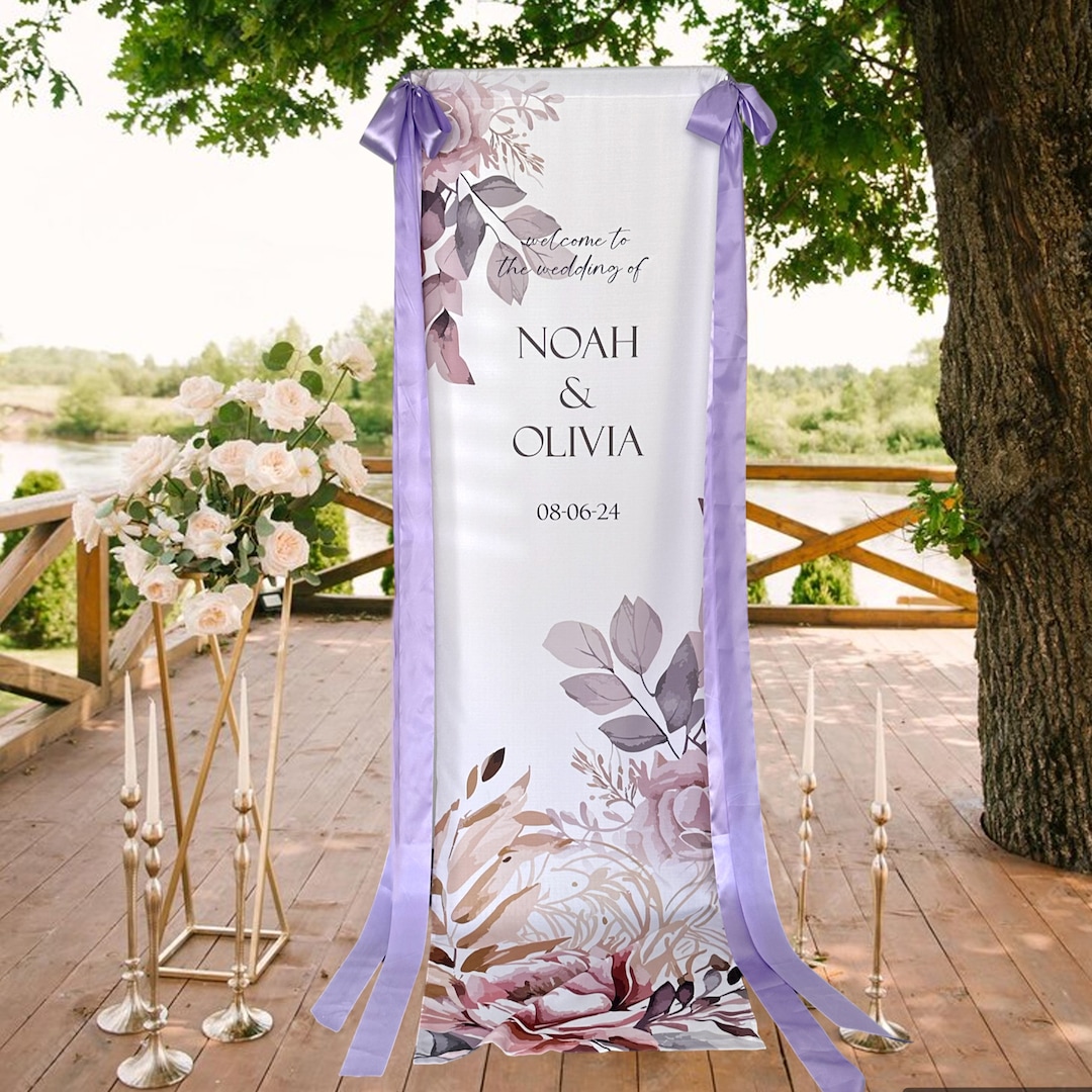 Fabric Wedding Sign, Custom Wedding Banner With Silk Ribbons Bows ...