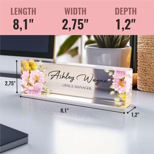 Desk Name Plate Custom, Floral Design Personalized Sign, Acrylic ...