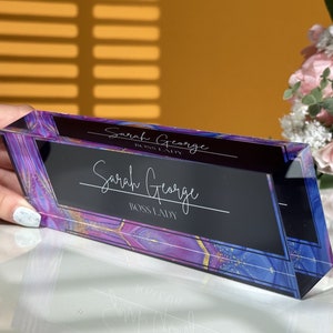 Personalized Pink Marble Acrylic Name Plate: Custom Desk Sign - Etsy