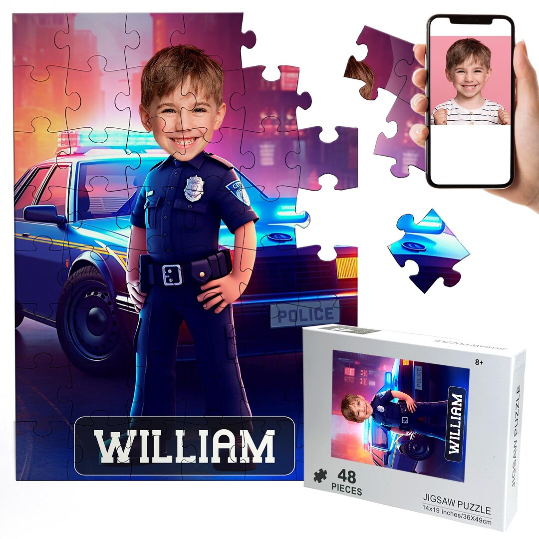 Custom Puzzle Photo Boy Policeman, Fun Game for Family Jigsaw Puzzle 48 ...