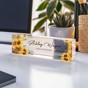 Desk Name Plate Custom, Floral Design Personalized Sign, Acrylic ...