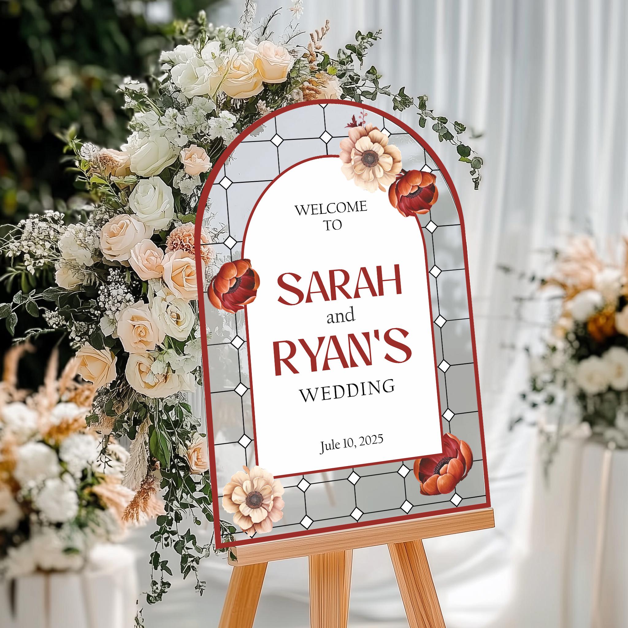 Custom Stained Glass Wedding Welcome Sign: Floral Acrylic Entrance ...