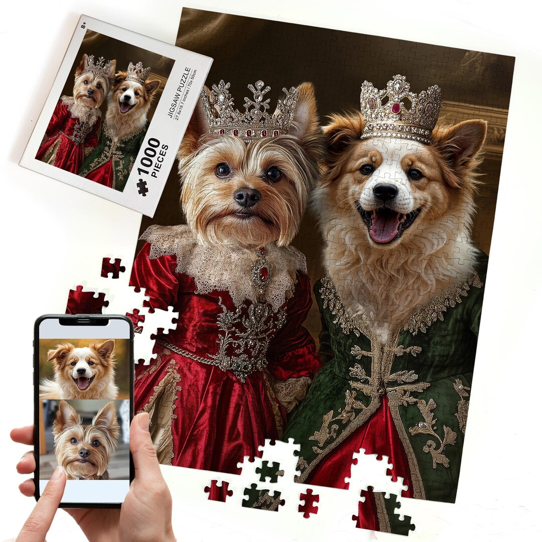 Royal Pet Portrait Photo Puzzle, 2 Pets Personalized Puzzle Jigsaw ...