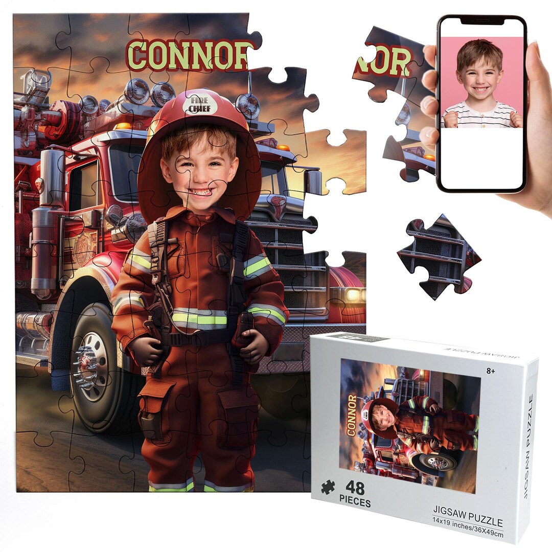 Personalized Name Puzzle, Firefighter Boy Photo Gift, Custom Puzzles ...