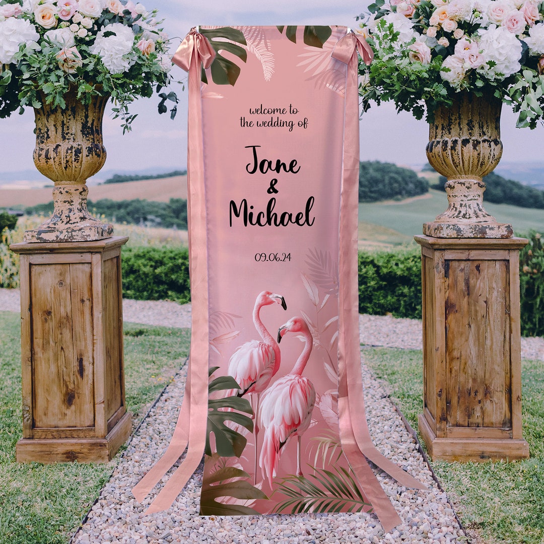 Pink Flamingo Wedding Banner: Custom Fabric Welcome Sign - Etsy