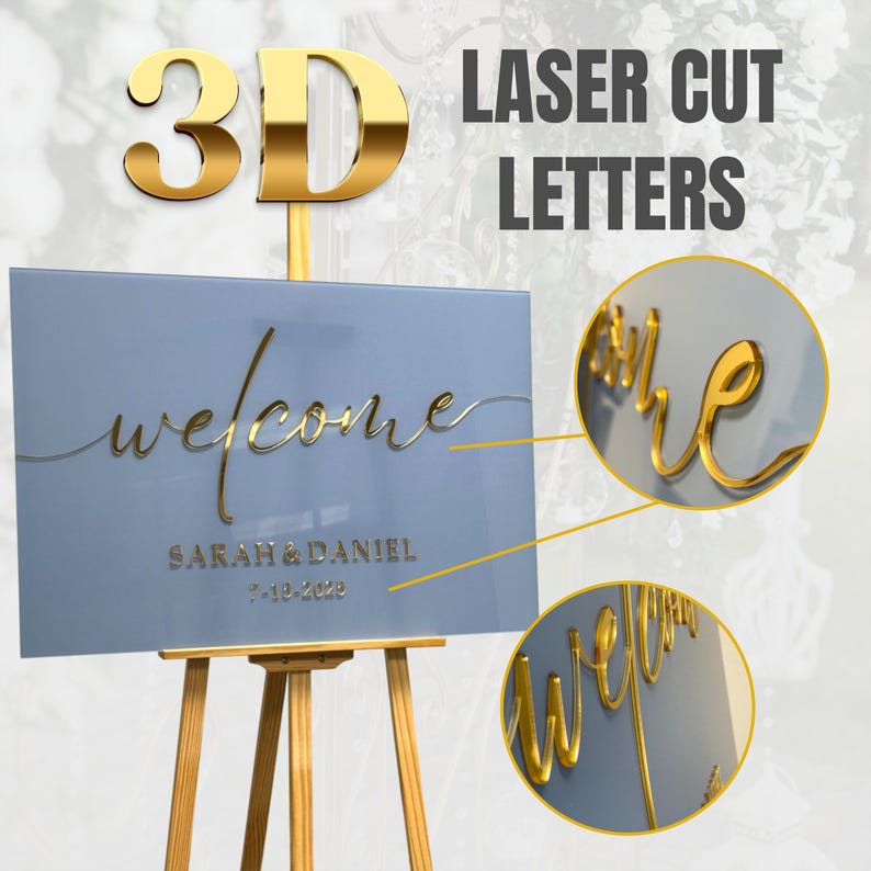 3D Acrylic Wedding Welcome Sign: Modern Reception Decor (24x36") - Etsy