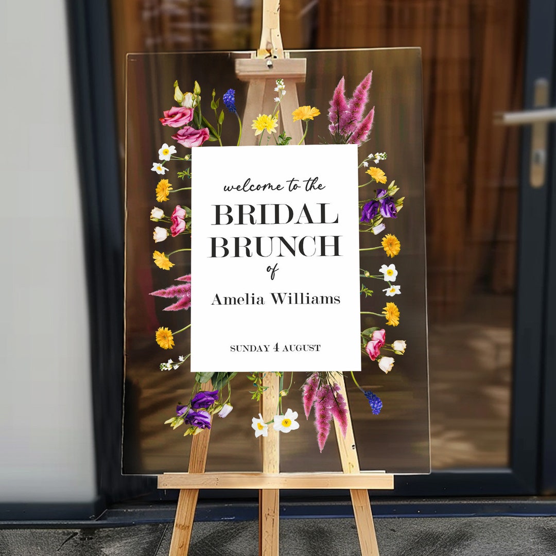 Custom Floral Bridal Brunch Welcome Sign: Acrylic or PVC With Easel - Etsy