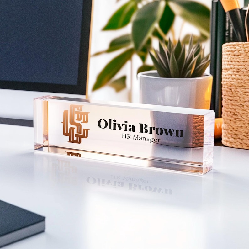 Personalized Acrylic Logo Desk Plate: Custom Office Name Sign, Business ...