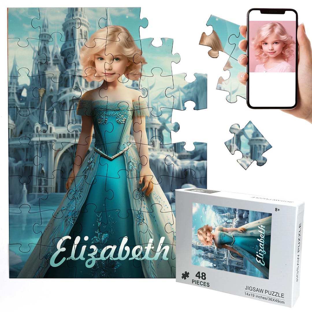Elsa Princess Photo Jigsaw Puzzle, Personalized Gift for Kids (48 Large ...