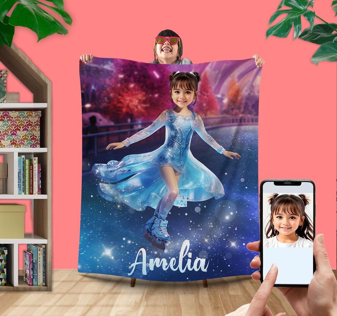 Custom Blanket Photo Figure Skater Gift, Personalized Kids Blankets ...