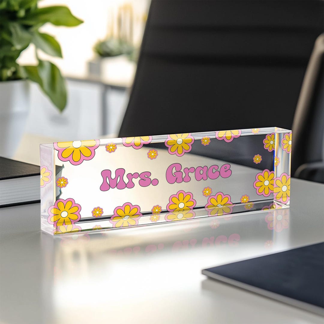 Custom Acrylic Desk Name Plate, Retro Floral Design - Etsy