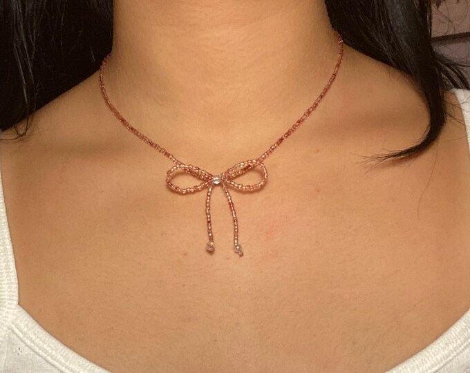 Pink Multi-color Beaded Bow Necklace Seed Bead Necklace Bow - Etsy
