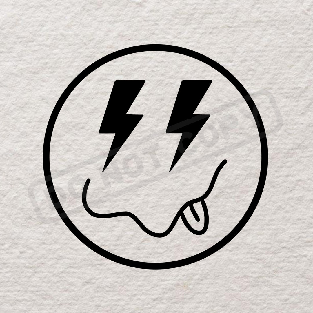 Lightning Bolt Smiley Face PNG - Etsy UK