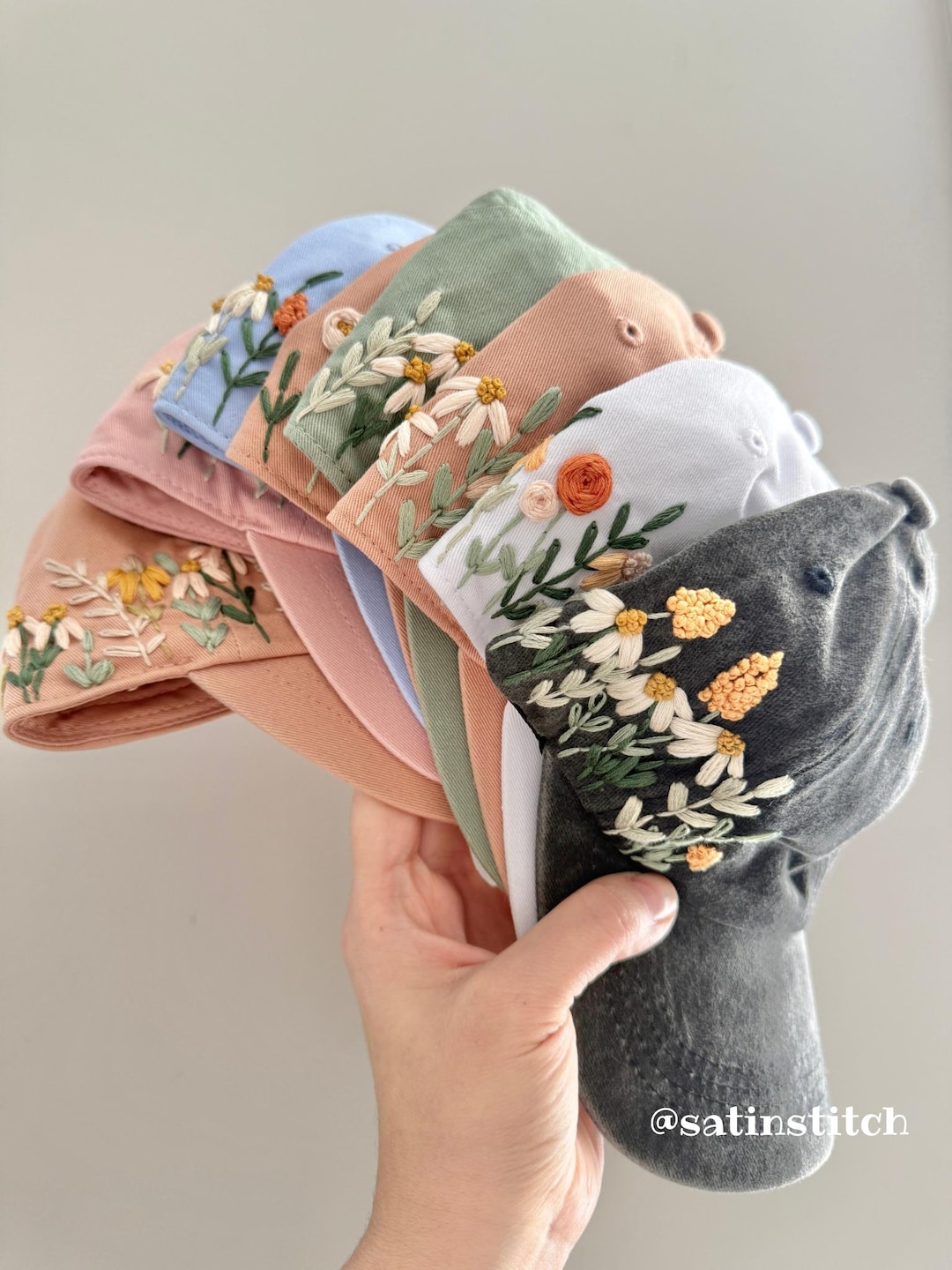 Hand Embroidered Floral Hats - Etsy