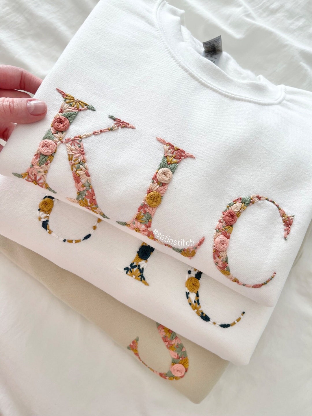 Floral Hand-embroidered Initials Sweatshirt, Personalized Monogram Gift ...