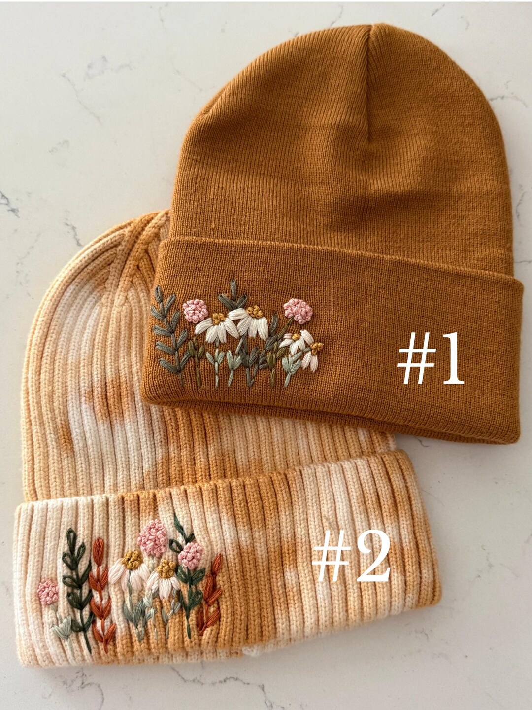 Floral Embroidered Beanies - Etsy