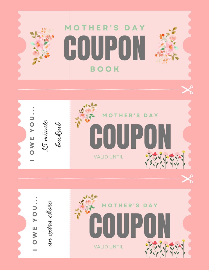 Mother's Day Coupon Book IOU Printable Coupons for Mom - Etsy