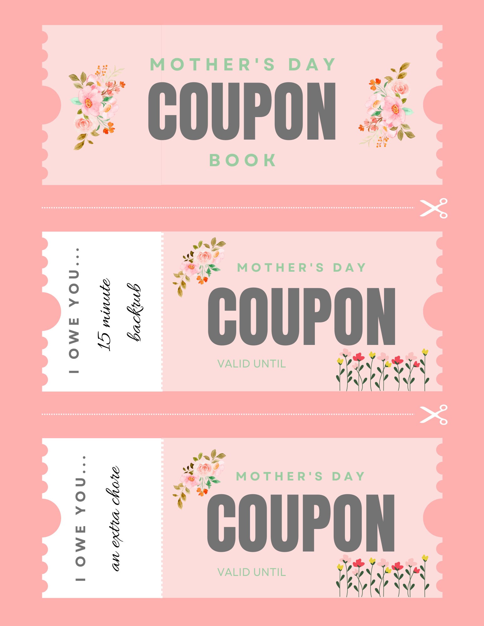 Mother's Day Coupon Book IOU Printable Coupons for Mom Mother's Day ...