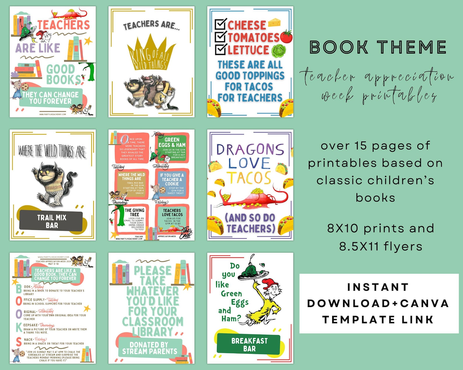 Children's Book Themed Teacher Appreciation Printable Bundle - Etsy
