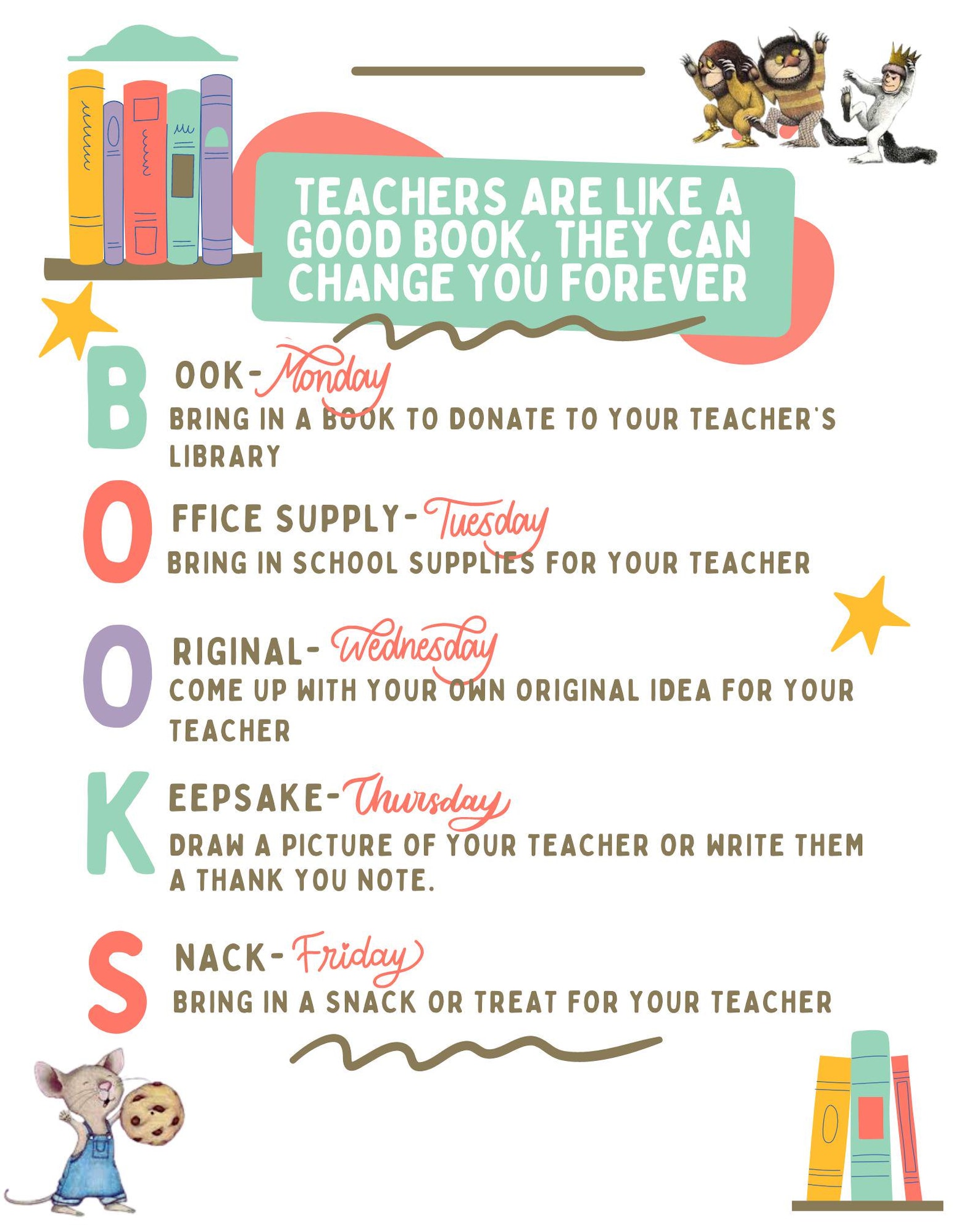 Children's Book Themed Teacher Appreciation Printable Bundle - Etsy