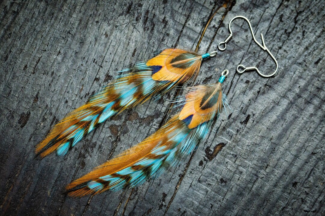 Feather Earrings Blue Feather Earrings Natural Feather Earrings Native ...